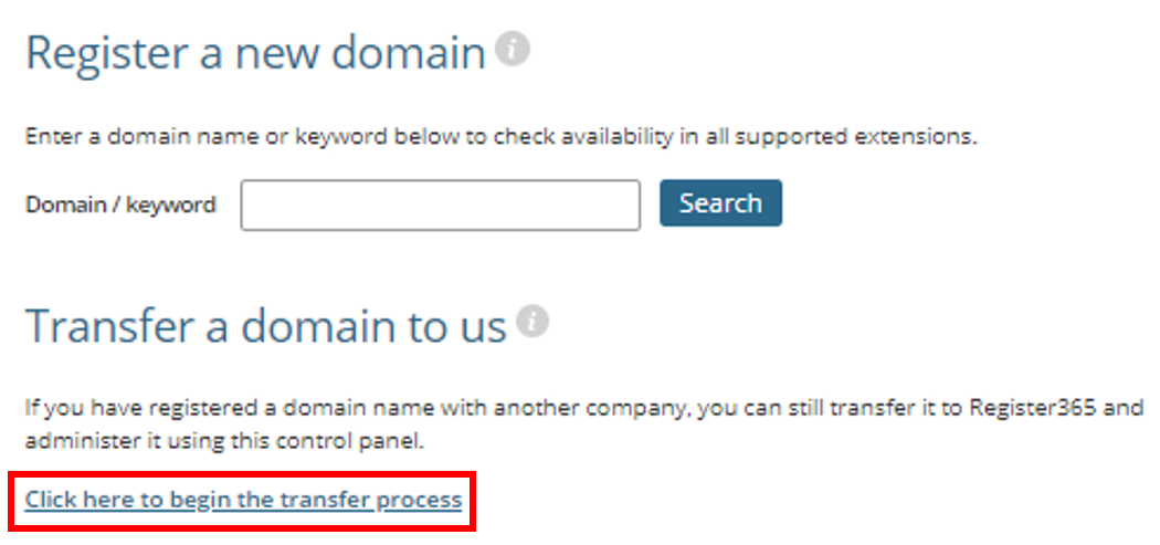 How to Transfer a Domain Name to Register 365 - Support Centre ...
